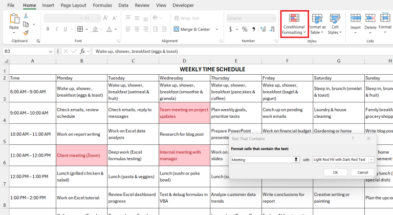 Best Free Weekly Schedule Templates for Excel | MyExcelOnline