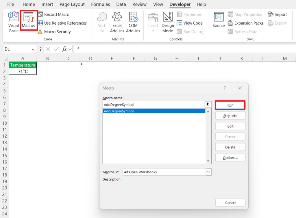 How to Make a Degree Symbol in Excel | MyExcelOnline