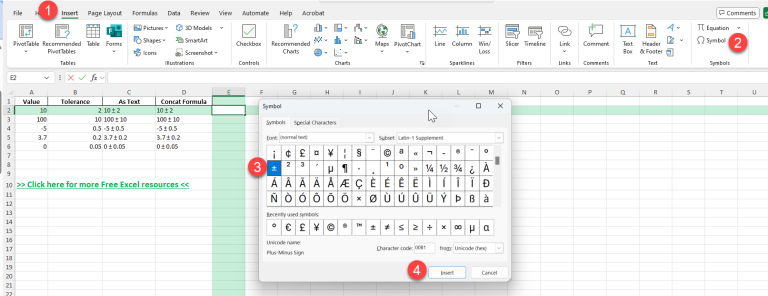 How to Insert the Plus Minus Symbol (±) in Excel – Step by Step Guide ...