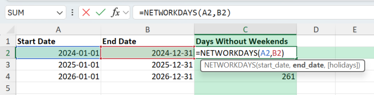 How to Calculate How Many Days in a Year Without Weekends in Excel ...