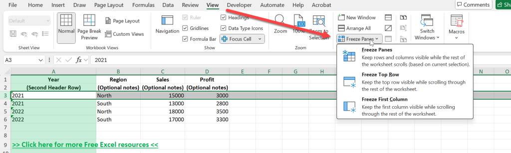 How to Freeze Top 2 Rows in Excel - Step by Step Guide | MyExcelOnline