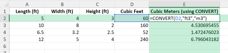 How to Calculate Cubic Feet in Excel - Step by Step Guide | MyExcelOnline