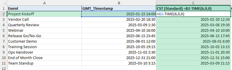 How to Convert GMT Time Zone to CST in Excel - Step by Step Guide | MyExcelOnline