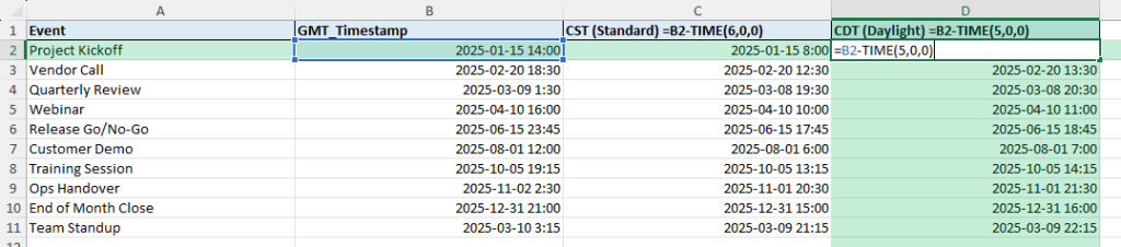 How to Convert GMT Time Zone to CST in Excel - Step by Step Guide ...